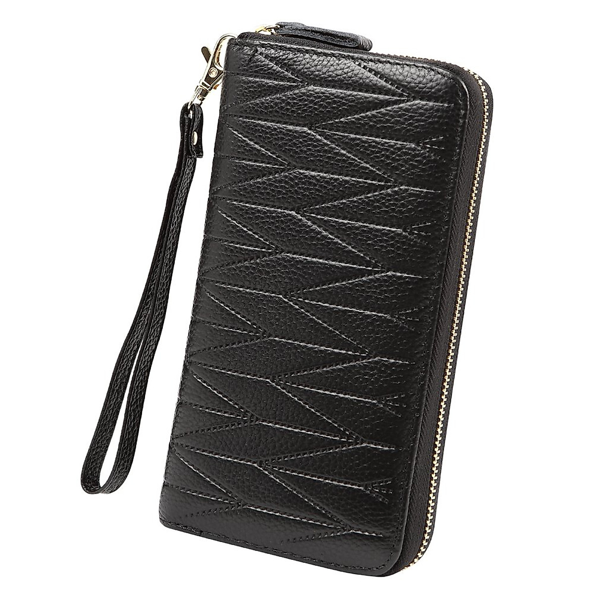 Women's RFID Blocking 36 Slots Card Holder Long Big Leather Zipper Wristlet Clutch Wallet, Black