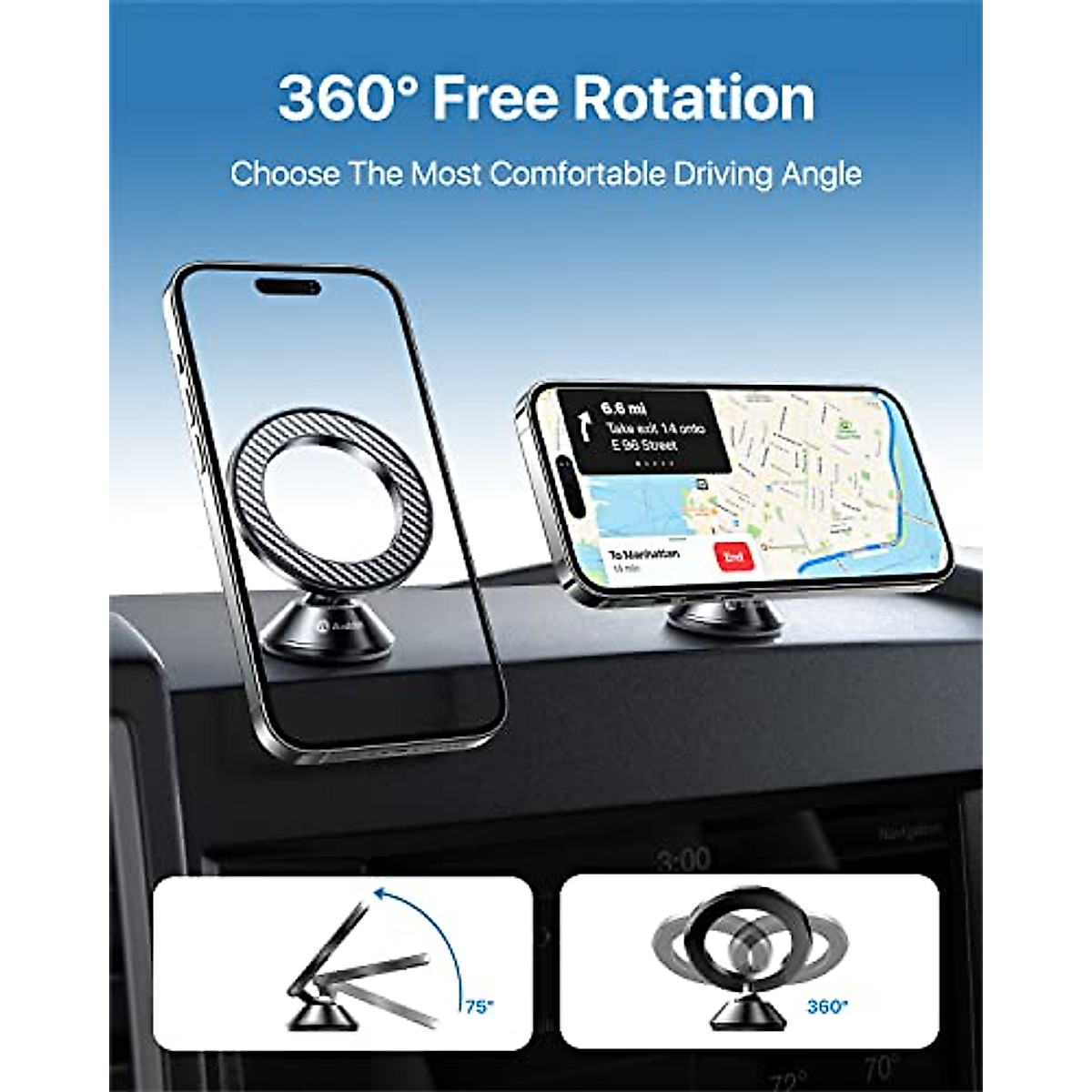 andobil Magnetic Phone Holder for Car [Small BUT Ultra Stable] All-Metal Dashboard Car Mount [Powerful 20 Magnets] Phone Mount for Car Compatible with iPhone 14 13 12 Pro Max/Samsung/MagSafe Case