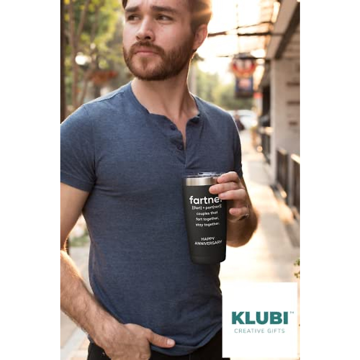 KLUBI Anniversary for Him Her – “Fartner” 20oz Stainless Steel Coffee Tumbler/Mug – Funny Gift Idea for Husband, Wife, Girlfriend, Boyfriend, Couples, Relationship