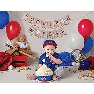 Rookie of the Year Burlap Banner - Rookie Year Birthday, Rookie of the Year,Baseball First 1st Birthday Decoration, Baseball Birthday Party Banner, Baseball Party Supplies (Rookie of the Year)