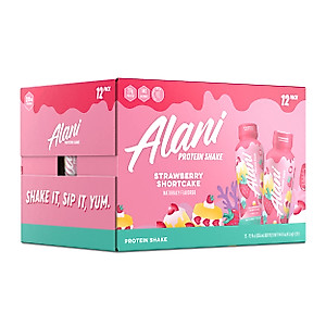 Alani Nu Protein Shake, Ready to Drink, Naturally Flavored, Gluten Free, Only 140 Calories with 20g Protein per 12 Fl Oz bottle (Strawberry Shortcake, 12 Pack)