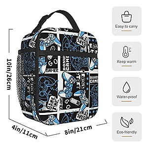 ProLeiBao Insulated Lunch Box Boys Portable Game Lunch Bag Blue Waterproof Lunchbox with Detachable Handle for School Travel Picnic Hiking Beach (Game)