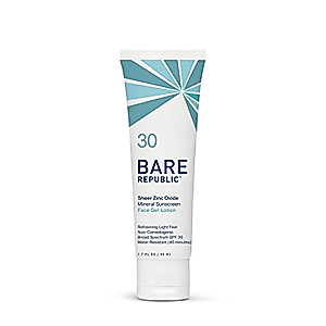 Bare Republic Mineral Gel Sunscreen SPF 30 Sunblock Face Lotion, Light and Hydrating Skin Care, 1.7 Fl Oz