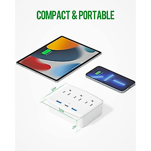 Foldable USB Wall Charger, Multi Plug Outlet Extender with 3 AC 3 USB Ports, Compact for Home Office Cruise Travel, College Dorm Room Essentials, 2 Packs