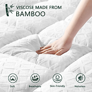 HARNY Bamboo Pillow Top King Size Mattress Topper - Thick Breathable Bed Pad for Back Pain - Soft Plush Feather Down Fill 8-21 Inch Deep Pocket(Viscose Made from Bamboo)