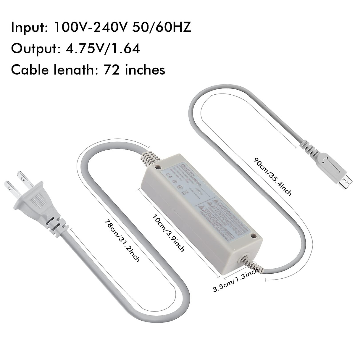 Charger for Wii U Gamepad, AC Adapter Power Cord Charging Cable Replacement for Nintendo Wii U Gamepad