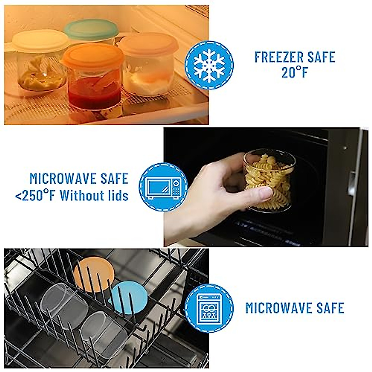 Kieaisy Glass Snack Containers, 4x5oz Small Glass Food Storage Jars, Portable Kids Lunch Containers with Silicon Lids, Condiment Container with Lids | Reusable & Microwave & Dishwasher Safe