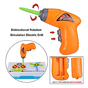 Haifeng 147 Pieces Creative nPlay Drill and Screwdriver Toy Set, DIY Mosaic Design Art Kit, STEM Education Learning Toy for Kids Aged 3-8 Years Old