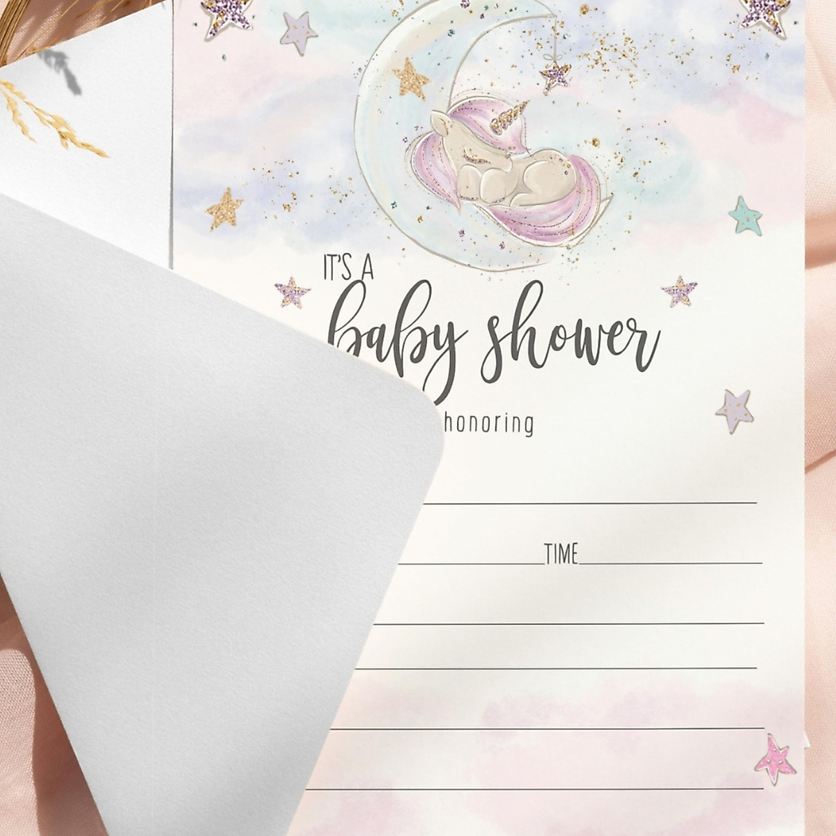 Paper Clever Party Unicorn Invitations with Envelopes - 25 Pack - 5x7 Blank Cards for Girls Baby Shower Handwrite Personalized Party Details - Rainbow Theme