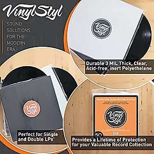 Vinyl Styl 12 Inch Vinyl Record Protective Outer Sleeves- Open Top - 50 Count (Clear)