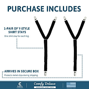 Comfy Deluxe Shirt Stays for Men and Women - Y-Style Adjustable Shirt Garters to Keep Shirts Tucked In