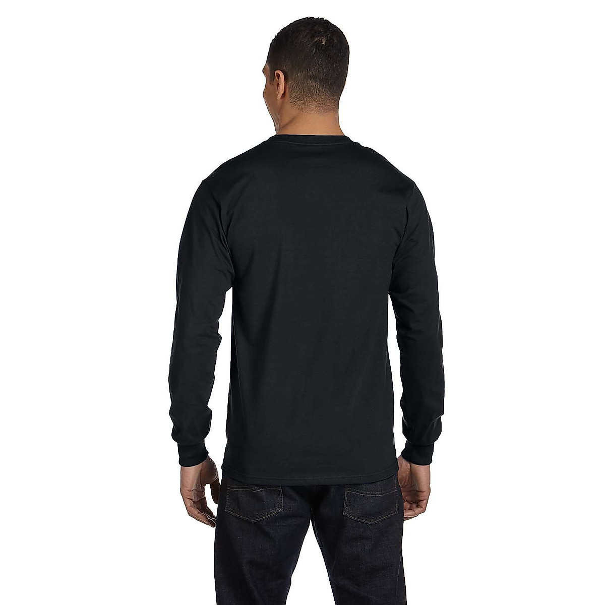 Hanes Men's Essentials Long Sleeve T-shirt Value Pack, Black, Large,(Pack of 4)