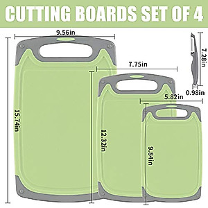 Cutting Boards for Kitchen, Plastic Chopping Board Set of 4 with Non-Slip Feet and Deep Drip Juice Groove, Easy Grip Handle, Dishwasher Safe, BPA Free, Non-porous(Green/Gray)