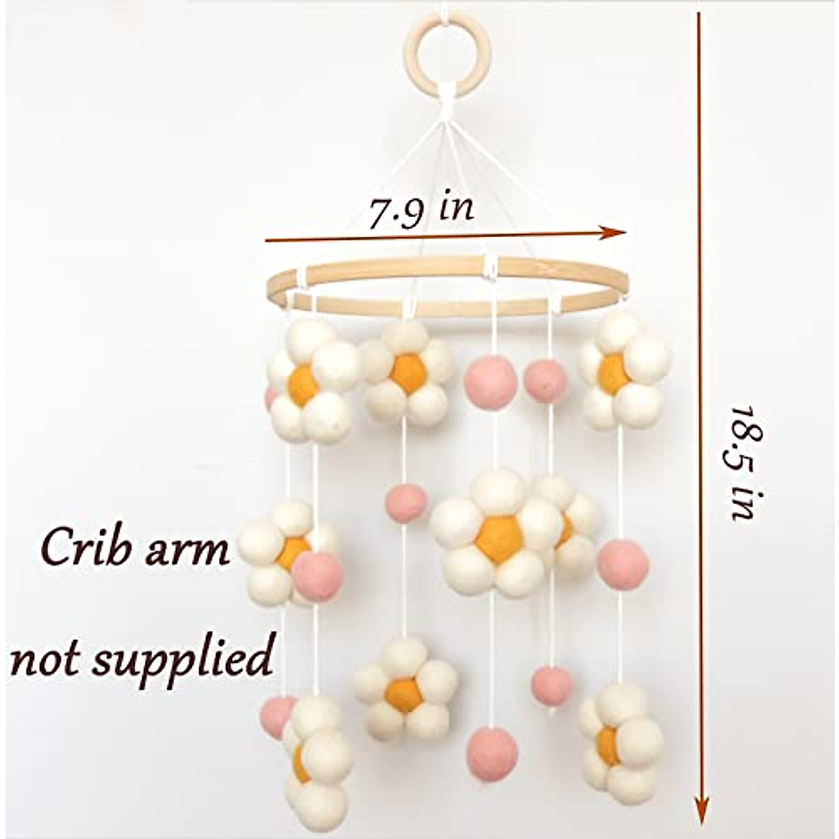 Daisy Mobile for Crib, Baby Crib Mobile for Girls, Baby Mobile for Bassinet, Nursery Felt Flower Mobiles