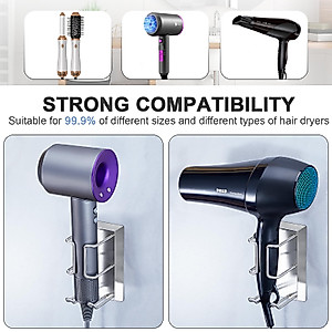 WAYASI Hair Dryer Straightener Holder Blow Dryer Holder for Bathroom, Adhesive Curling Iron Holder, Stainless Steel Hair Dryer Holder Wall Mount, Hair Tool Organizer, Hair Flat Iron Storage for salon
