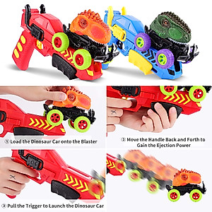 FiGoal 2 Pack Dinosaur Cars with Toy Gun Ejecting Friction Powered Dino Car Transforming Dinosaur Toys Car Gifts for Boys Girls Toddlers Classroom Prize Gifts