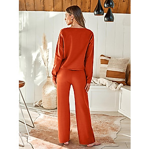 LILLUSORY Women's Two Piece Outfits Sweater set Knit Top Set And Loose Wide Leg Pants Lounge Sweatsuit