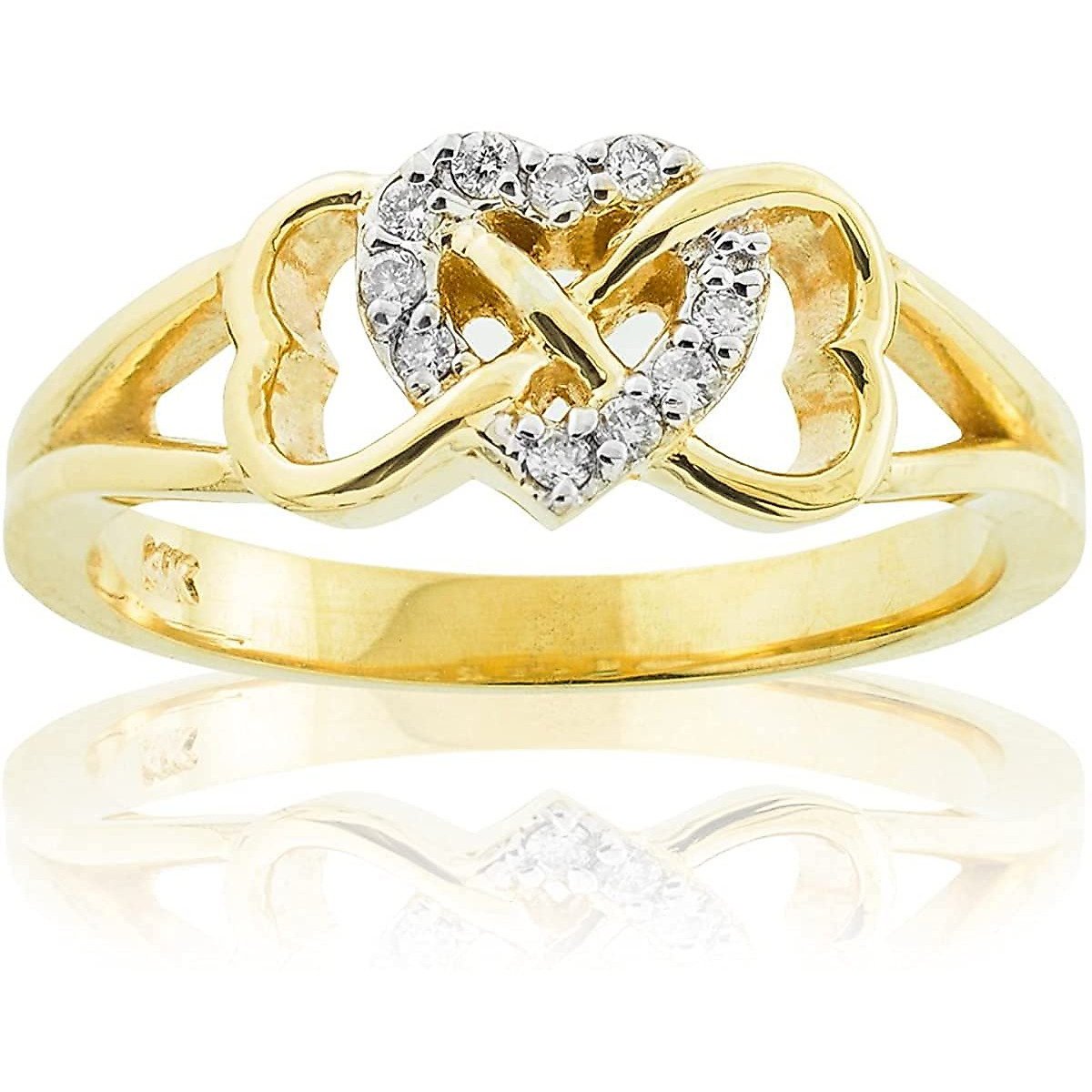 10K Yellow Gold 1/15 Cttw Diamond Accented Triple Heart Infinity Celtic Knot Band Engagement Ring (J-K Color, I1-I2 Clarity) - Size 10