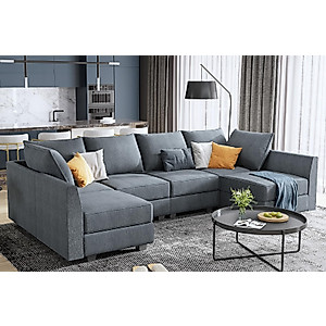 HONBAY Modular Couch U-Shaped Modular Sectional Sofa, Sectional Couch with Storage Seats (U Shape Sofa-2, Bluish Grey)