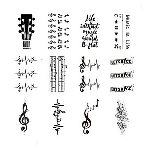 SanerLian Guitar Music Temporary Tattoo Sticker Watercolor Waterproof Adult Men Women Arm Shoulder Back Neck Body Art 10.5X6cm Set of 12 (color3)