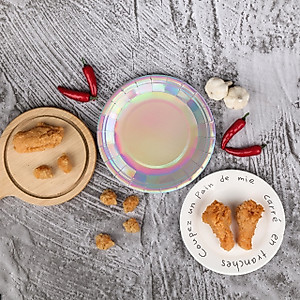 Pandecor 50 Pieces 7 Inches Disposable Paper Plates,Cakes Dessert Salad Pizza Holographic Rainbow Silver Round Plates Birthday Party Decorations Wedding Anniversary Christmas (Holographic)