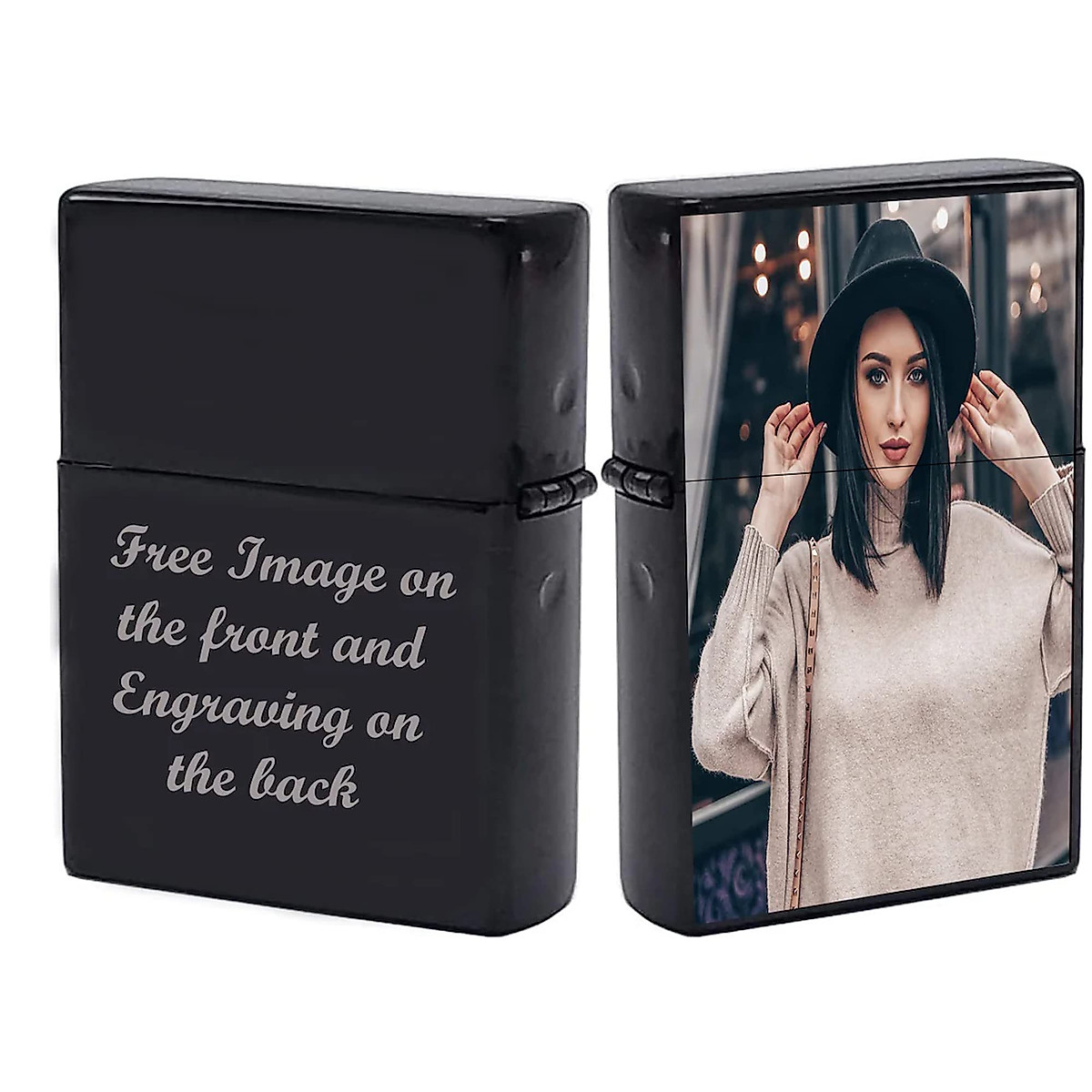 Custom Gifts Infinity Lighter! Personalize Lighter with Your Image or Logo! Customized (Black)