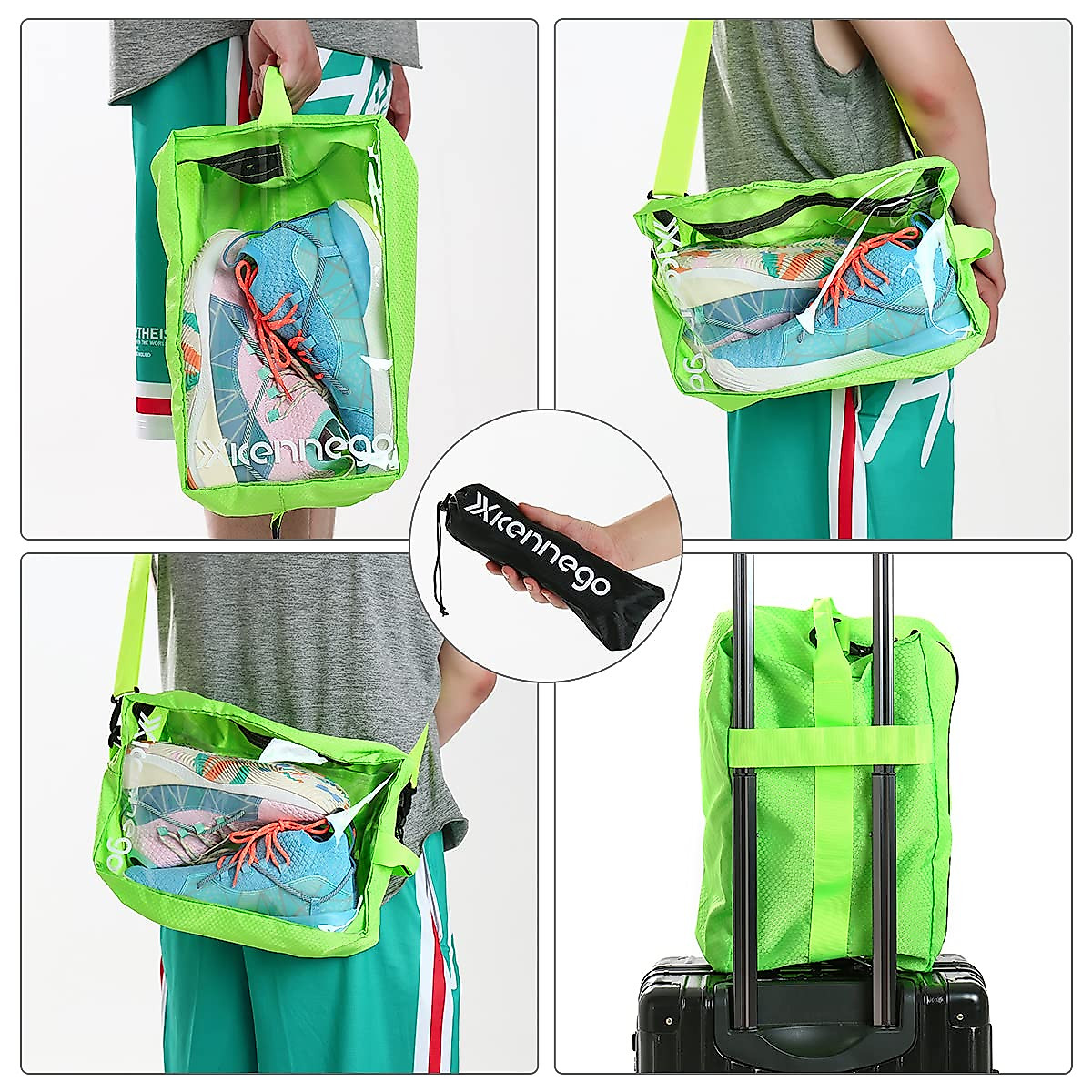 Xicennego Portable Basketball Shoe Bag with zipper - Sneaker Storage Bag - Shoe Box Bags - Foldable Waterproof Shoe Puches Organizer(Fluorescent green)