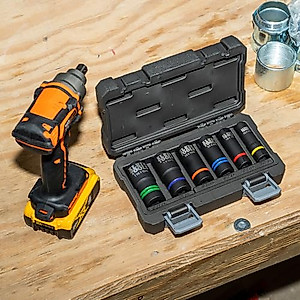 Klein Tools 66090 1/2-Inch Impact Socket Set, 2-in-1 Slotted Design, 12-Point Deep Sockets, for Impact Wrenches, Includes Tool Case, 6-Piece