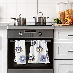 ZENWAWA Hand Towels Various Evil Eye Print, Cotton Bath Towels Drying Face Hands Body Thin Water Absorbent Lightweight Quickdry Washcloth for Bathroom Ktichen Travel Gym 2 Pack 16×28 in