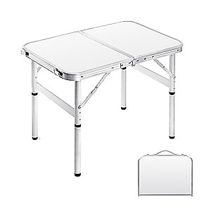 Moosinily 2 Feet Outdoor Folding Table Aluminum Lightweight Small Picnic Table Ajustable Height Portable Table with Carry Handle for Beach, Picnic, Indoor, White