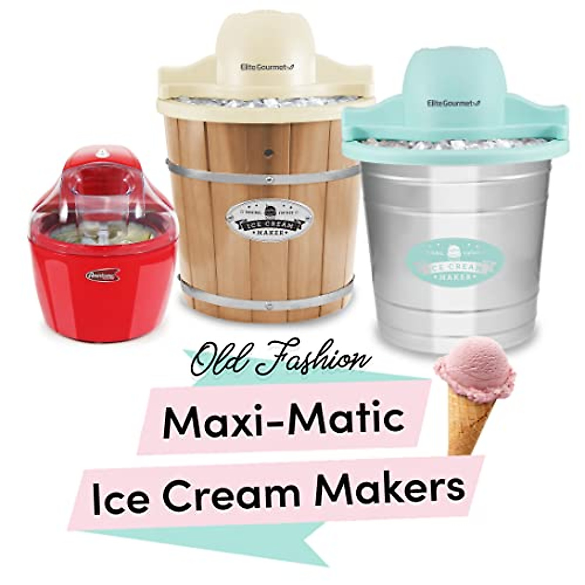 Elite Gourmet EIM-924L# 4 Quart Electric Motorized Ice Cream Maker Ice & Rock Salt, 4Qt. Freezing Canister, Creamy Ice Cream, Gelato, Frozen Yogurt, or Sorbet, Recipe Booklet, Pine