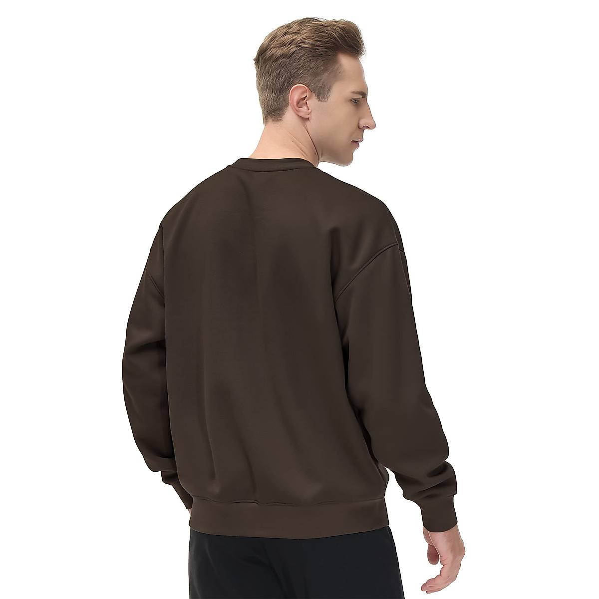 THE GYM PEOPLE Men's Fleece Crewneck Sweatshirt Thick Loose fit Soft Basic Pullover Sweatshirt(Brown, Small)
