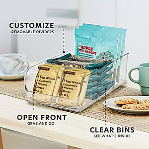 bHome - 2 Adjustable Snack Organizer Bins for Cabinet & Pantry Organization And Storage Plastic Storage Bins For Kitchen Organization - Clear Acrylic Divided Storage Containers with Removable Dividers