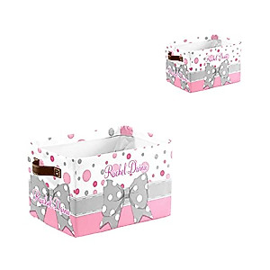 Polka Dots Bow Pink Personalized Storage Bins Basket Cubic Organizer with Durable Handle for Shelves Wardrobe Nursery Toy 1 Pack