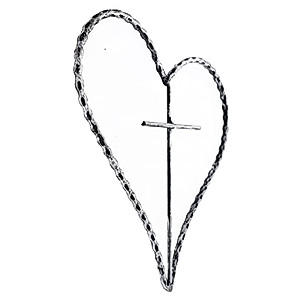 Top Brass Metal Heart/Cross Wall Decor - 12" Rustic Jesus Love Art Plaque (Antique Silver)