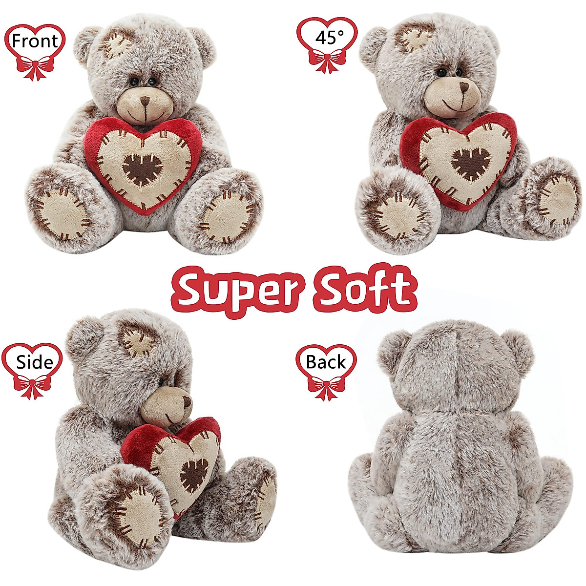 Nleio Teddy Bear Stuffed Animals, 15.7" Stuffed Bear Plush, Cute Stuffed Animal with Hat & Pillow, Small Teddy Bears for Baby Newbow Birthday Decoration Gifts for Kids Girlfriend