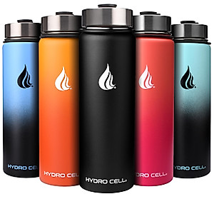 HYDRO CELL Stainless Steel Insulated Water Bottle with Straw - For Cold & Hot Drinks - Metal Vacuum Flask with Screw Cap and Modern Leakproof Sport Thermos for Kids & Adults (Black 24oz)