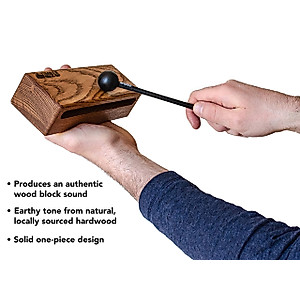 Timber Drum Co. 7" Wood Block with Mallet — Made in U.S.A. — Creates Loud and Resonant Tone from Handcrafted Solid American Hardwood, Includes Rubber Feet, Medium (T4-M)
