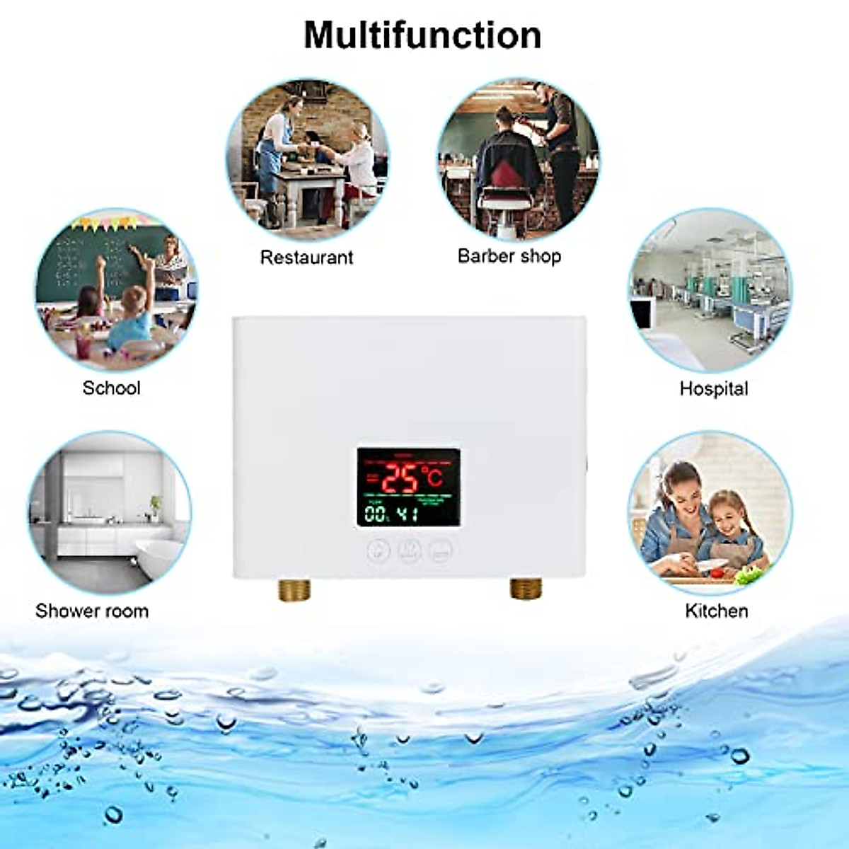 Tankless Water Heater Electric, Mini Instant Hot Water Heater with Remote Control, Constant Thermostatic Heating System with Digital Display for Kitchen Washing Sink 3000W 110V (White)