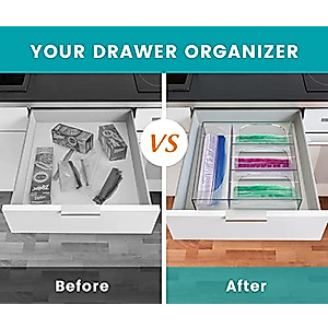 Ziplock Bag Storage Organizer, Acrylic Kitchen Drawer Baggie Box for Ziploc, Plastic Bag Holder, Food Storage Bag Holder, Compatible with Ziploc, Solimo, Glad, Hefty for Gallon, Quart, Sandwich & Snack Variety Size Bags