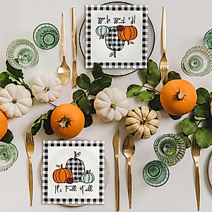 AnyDesign 80 Pack Fall Napkins 5 x 5 Inch Plaid Pumpkin Cocktail Beverage Napkins Fall Harvest Disposable Paper Napkins Dinner Napkins for Autumn Thanksgiving Party Supplies Table Decor