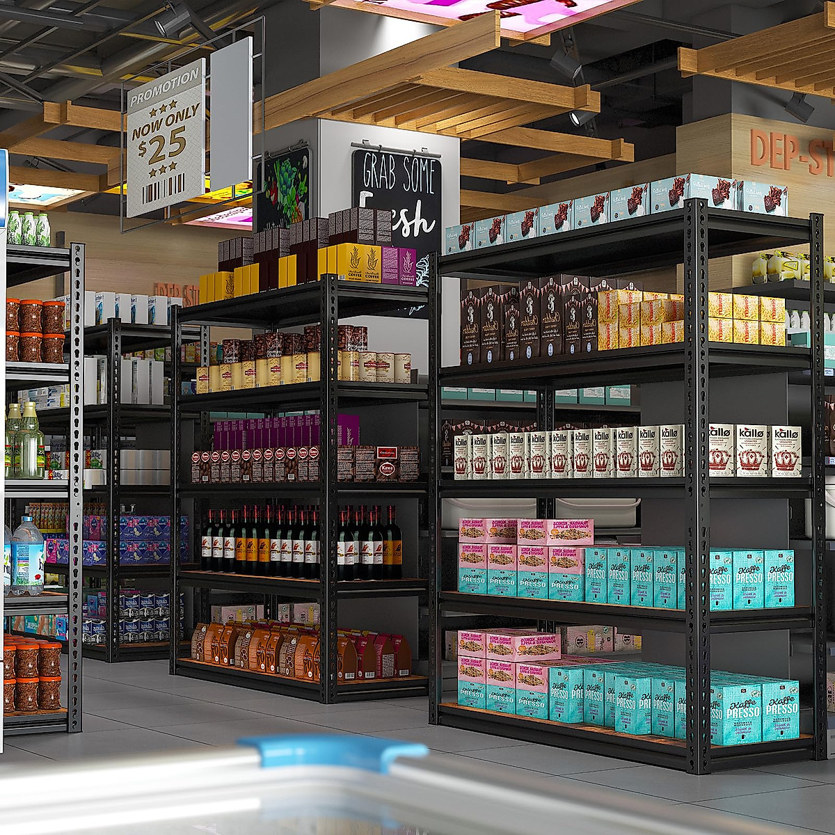 REIBII Garage Shelving Load 2500LBS Wide Storage Shelves Adjustable Sturdy Heavy Duty Shelving Deep Metal Shelves for Storage Tall Metal Shelf, Organize for Pantry Kitchen