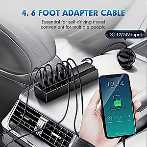 USB Car Charger, 6-Port Fast 65W Car Charger Cigarette Lighter Adapter DC with Smart Identification Compatible with iPhone, Android, Tablet and Other USB Devices