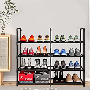 SUOERNUO Shoe Rack Storage Organizer 4 Tier Metal Tall Free Standing Shelf for Closet Entryway Bedroom,Black