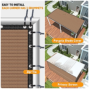 90% Shade Cloth 8x8FT Shade Fabric Sunshade for Garden with Grommets for Greenhouse Privacy Screen,Plants,Patio,Outdoor,ChickenCoop,MVPNET Mocha/Black