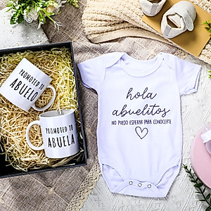 Tioncy Hola Abuelitos Spanish Pregnancy Announcement Bodysuit Promoted to Abuela and Abuelo Coffee Mugs,0-6 Months(White)