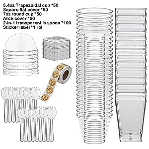 Tisovixo Clear Dessert Cups with Lids and Spoons,100 Pack 7oz 5.4oz Mini Dessert Cups,Parfait Appetizer Cup, Reusable Mini Serving Cups for Party Desserts Halloween Thanksgiving Christmas