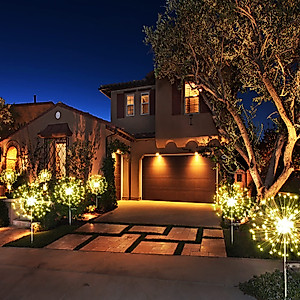 2-Pack Solar Garden Lights Outdoor Decorations, 180 LED Solar Firework Lights Waterproof with 2 Modes, String Solar Powered Lights Outdoor for Pathway Yard Party Wedding Patio Walkway(Warm White)