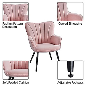 Yaheetech Accent Chair, Modern and Elegant Armchair, Linen Fabric Living Room Chair with Mental Legs and High Back for Living Room Bedroom Office Waiting Room, Pink