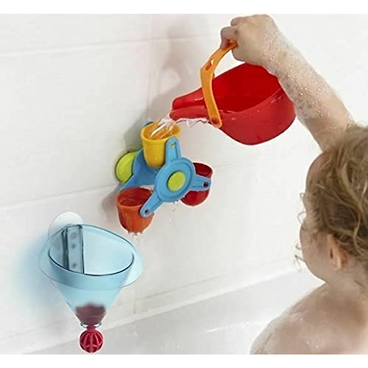 HABA Bathtub Ball Track Bathing Bliss Water Wonders - Waterwheel, Funnel and Watering Can for Endless Pouring Fun!
